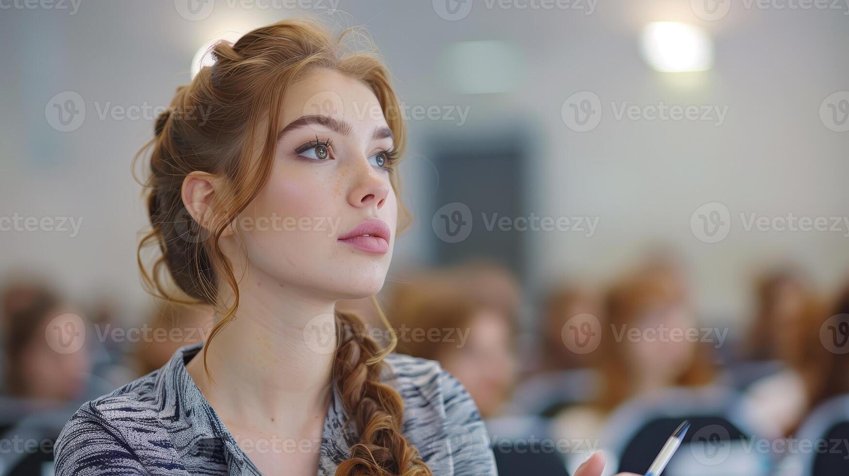 Engaged Student Attends Educational Lecture in Modern Classroom Setting ...