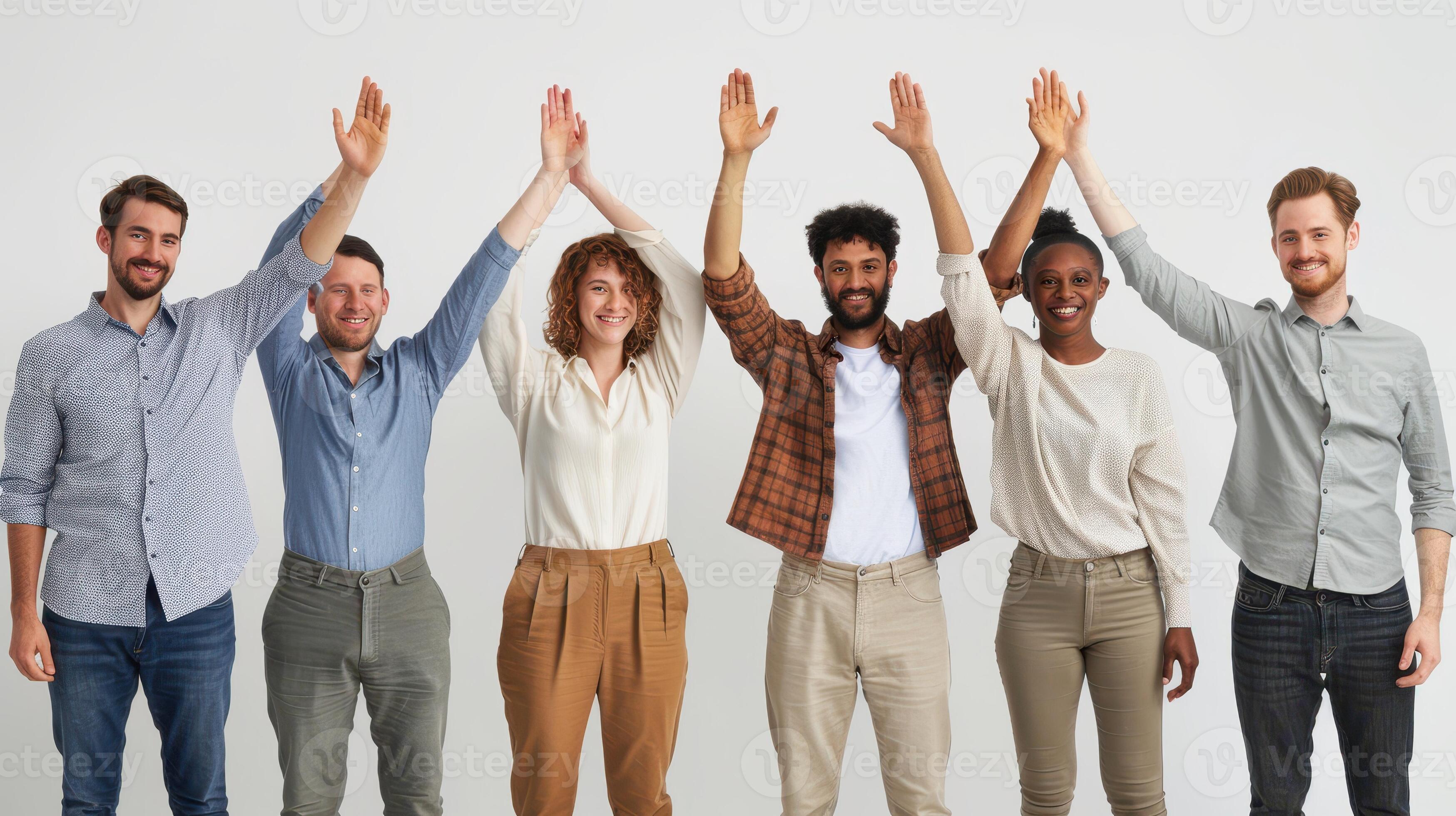 Diverse Group of Six People Joyfully Celebrating Together in a Bright ...