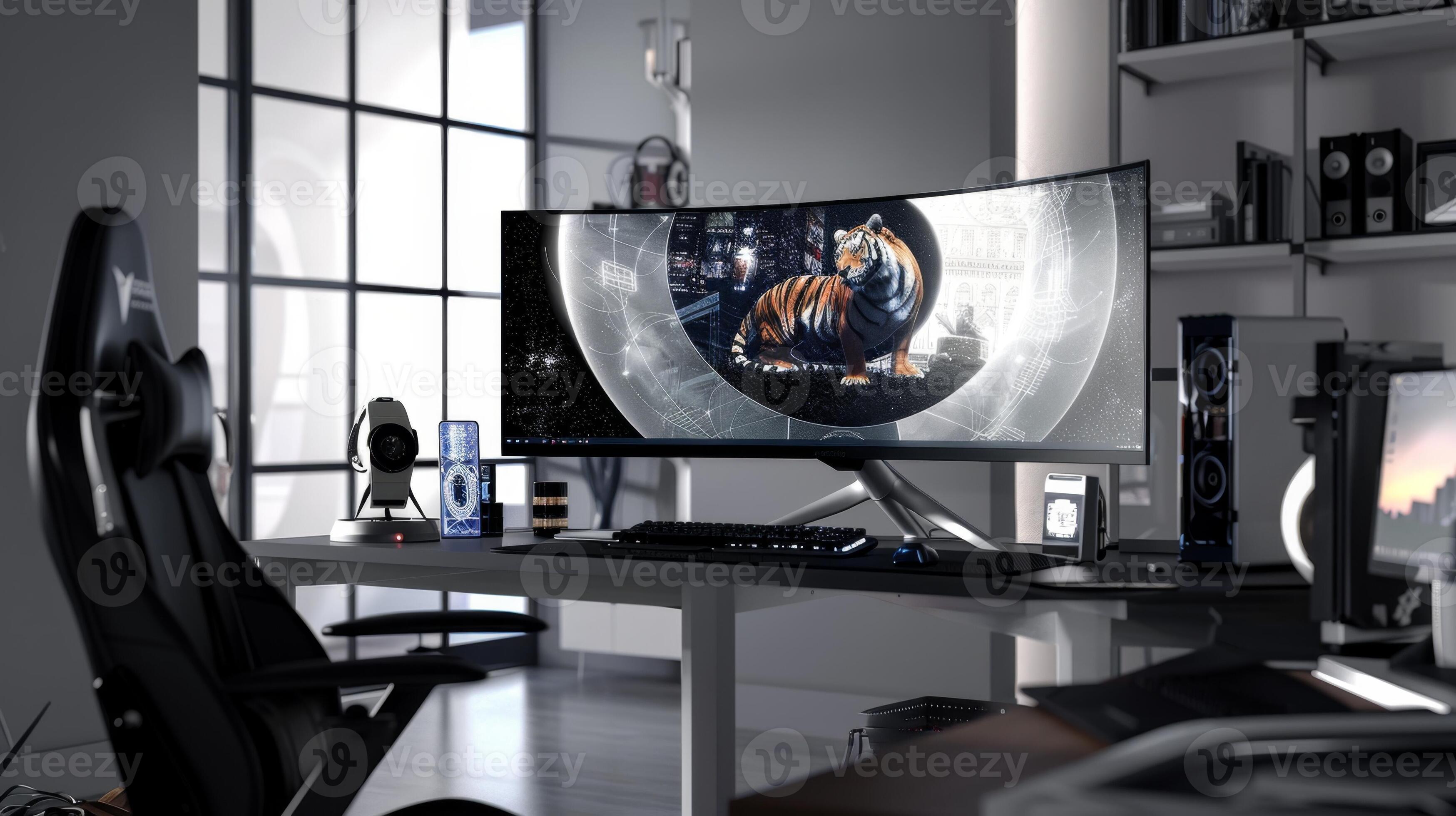 Modern high end computer workstation featuring gaming computer and ...