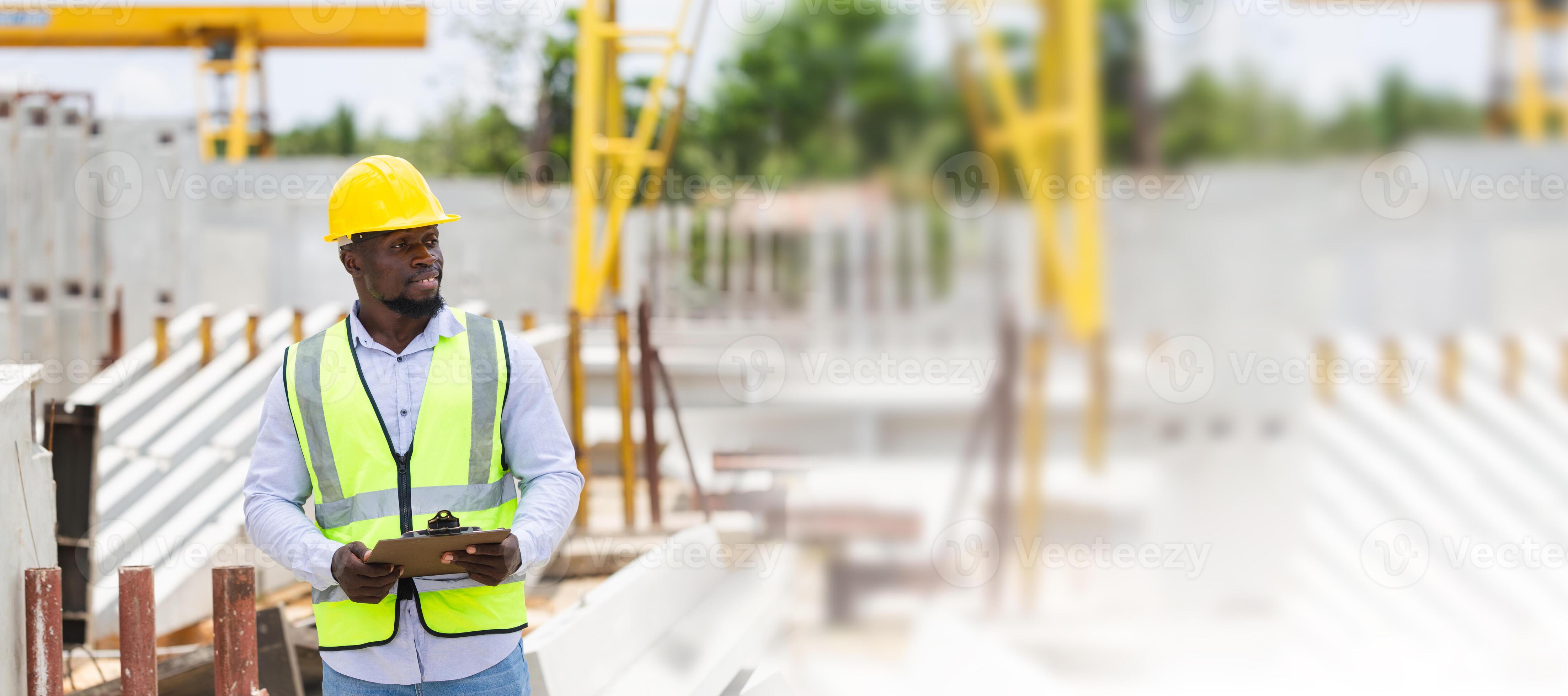 Engineer Man In Hardhats Working At Construction Site Foreman Checking Project At The Precast
