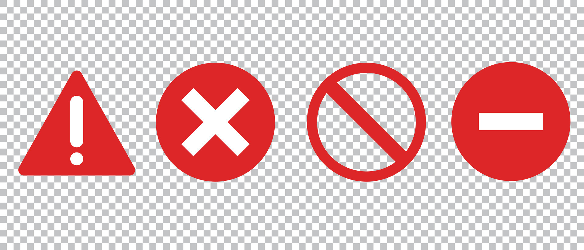 Set of icons for red warning and danger. Exclamation, cross mark, stop ... Set of icons for red warning and danger. Exclamation, cross mark, stop ...
