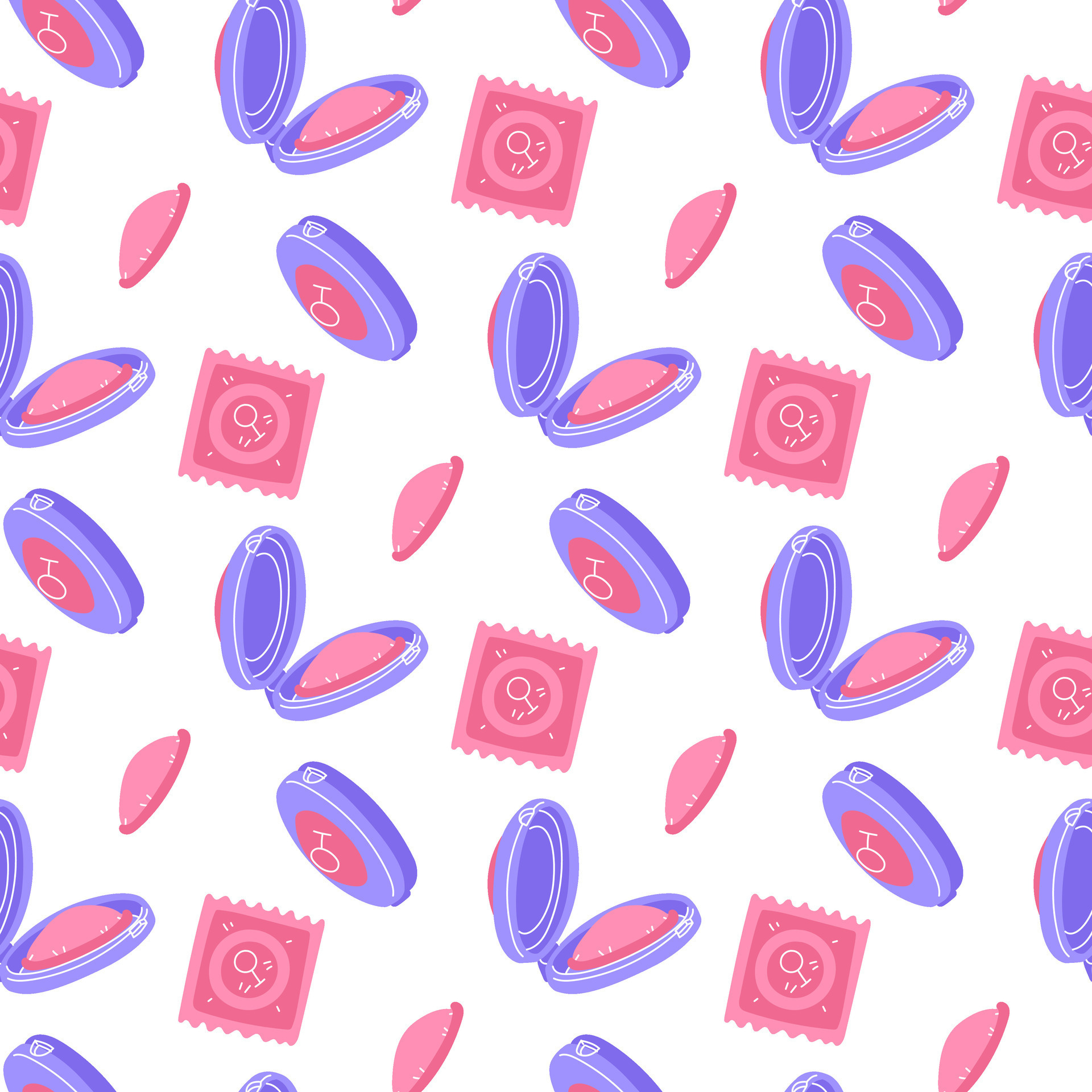 Pattern Of Female Condoms In Different Poses A Flat Color Illustration