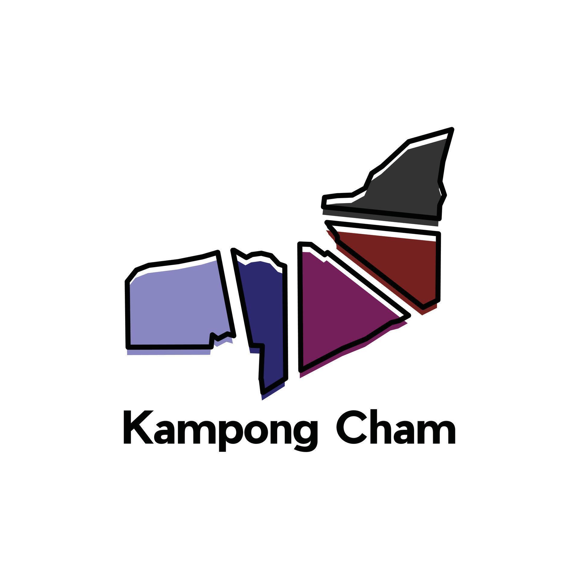 Kampong Cham City Map isolated illustration of simplified administrative, map of Cambodia ...