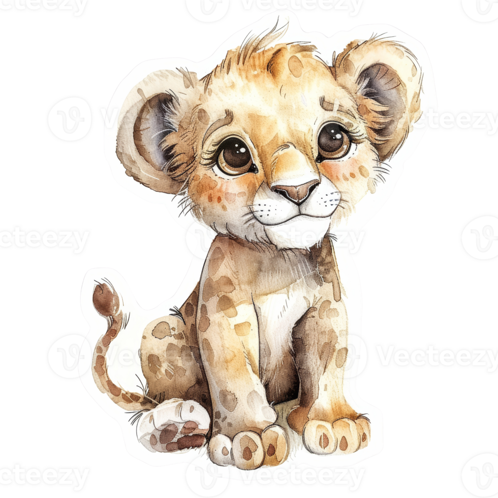 Adorable Watercolor Baby Lion Sticker - Cute Animal Illustration for ...