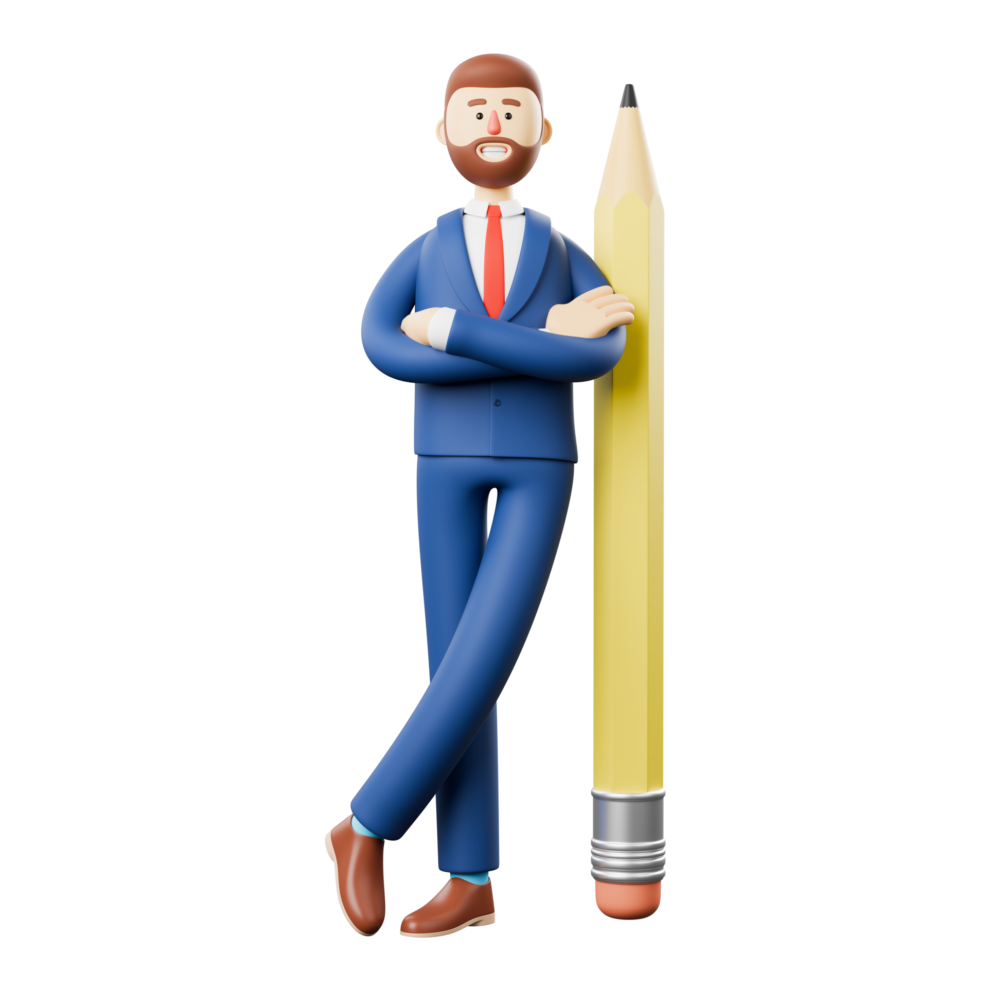 3d illustration of businessman cartoon character with big pencil ... 3d illustration of businessman cartoon character with big pencil ...
