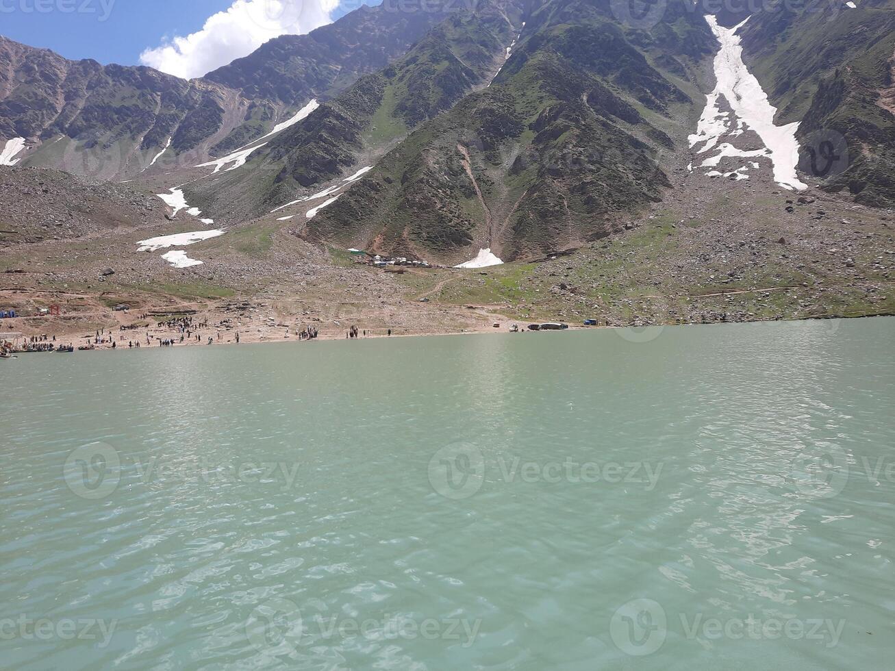 Beautiful daytime view of Saiful Malook Lake in Pakistan. Saiful Malook is a mountainous lake in ...