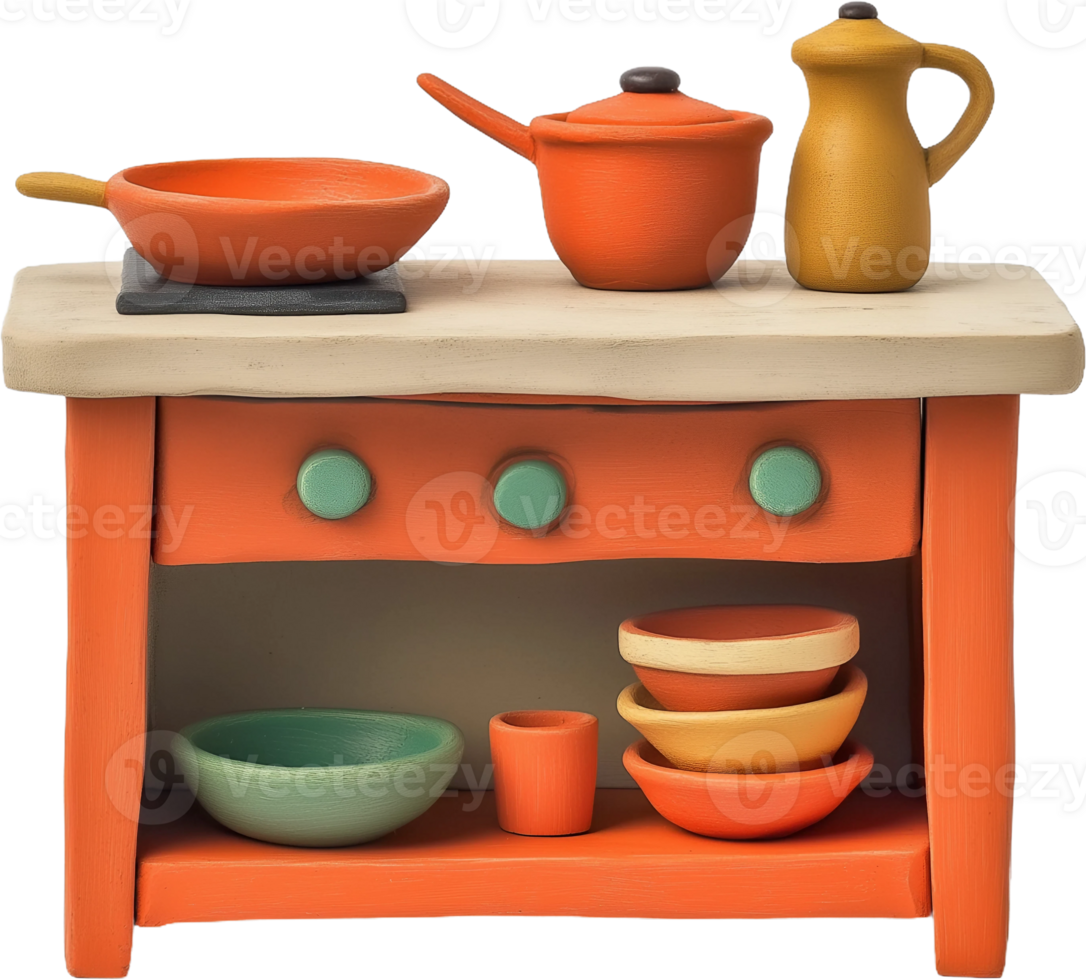 an orange kitchen table with pots and pans 48895336 PNG