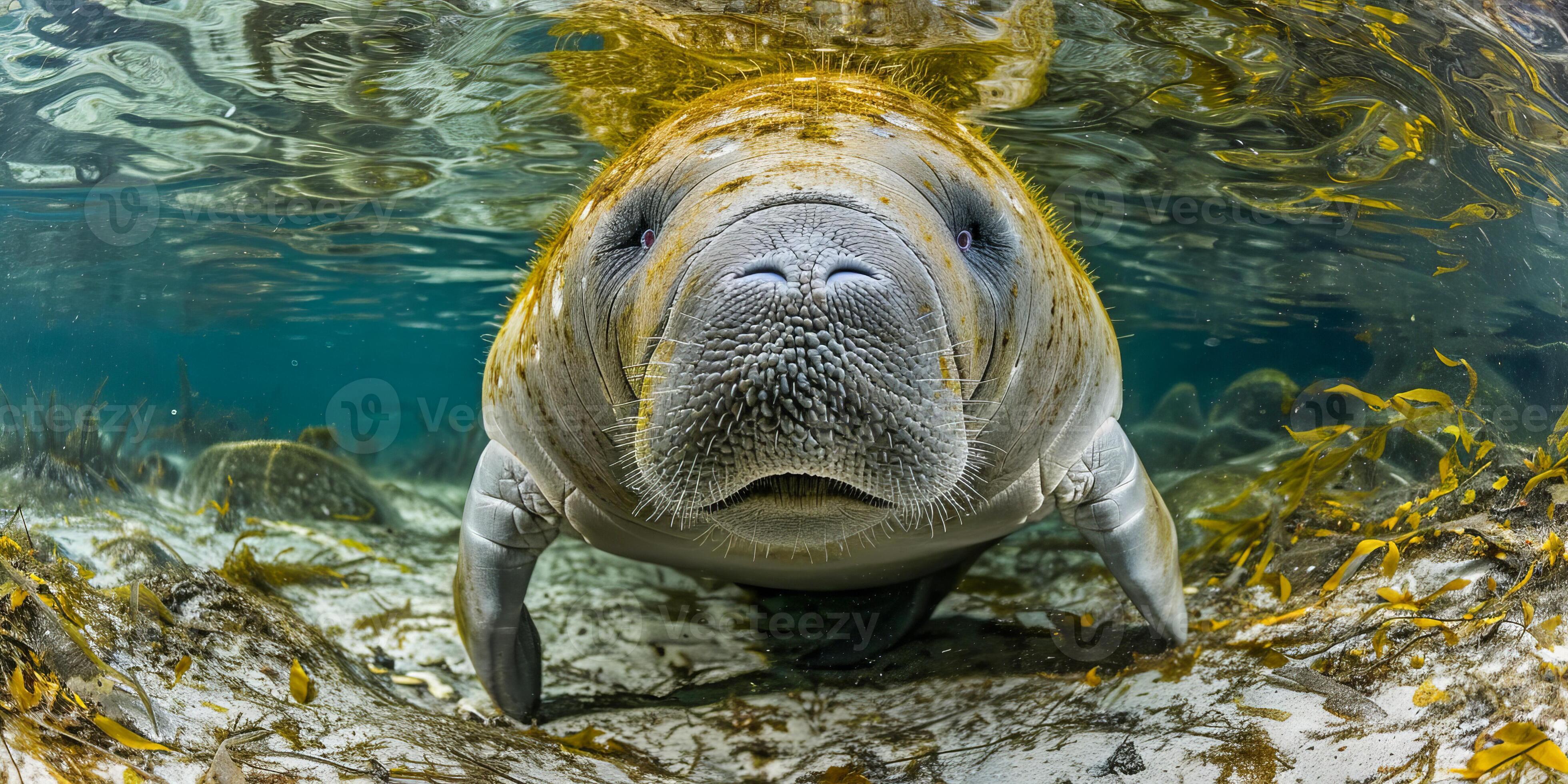 Manatee underwater close-up with seaweed 48903855 Stock Photo at Vecteezy