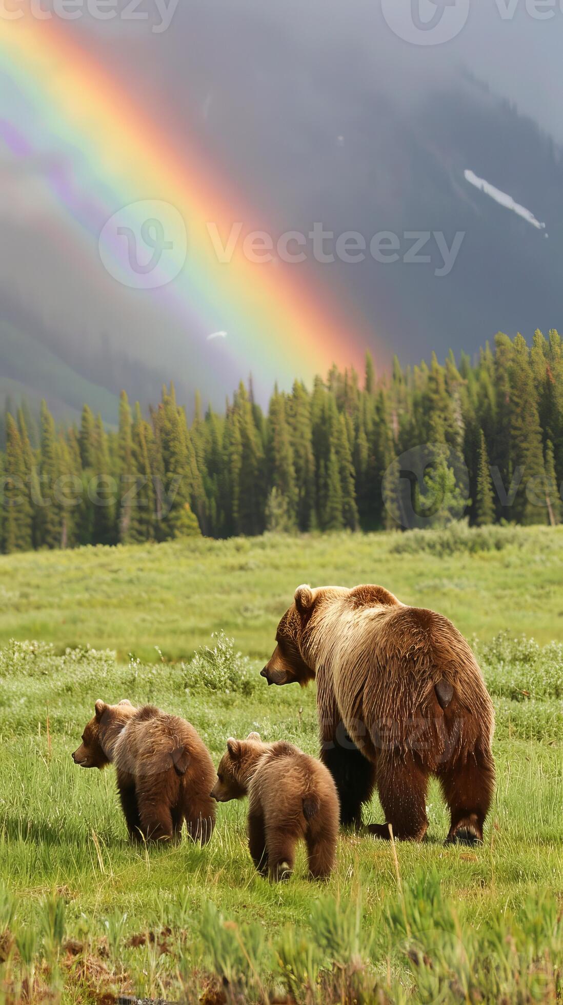 Bear Family Exploring Meadow with Rainbow Arch 48906171 Stock Photo at ... Bear Family Exploring Meadow with Rainbow Arch 48906171 Stock Photo at ...