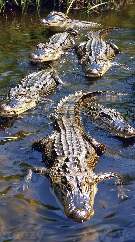 Alligators in swamp water swimming together 48906608 Stock Photo at ...