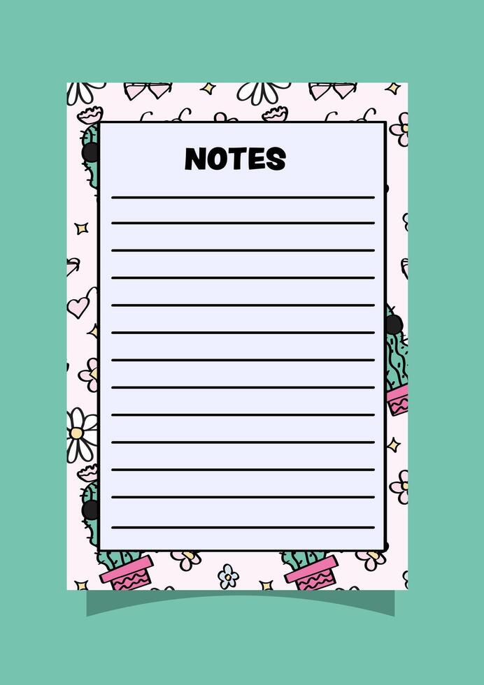 cute cactus and flower pattern on a memo notepad design Template ...
