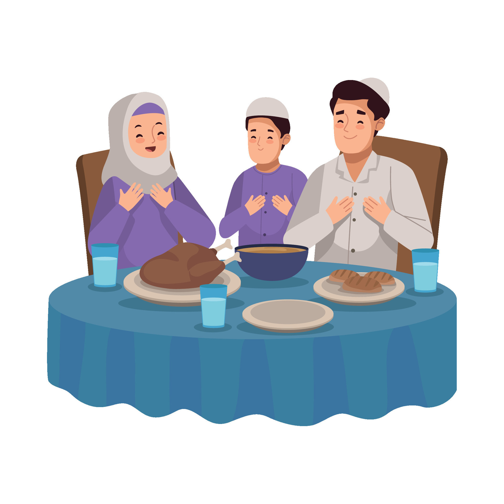 Muslim family at dinner table, praying and eating 48919100 Vector Art ... Muslim family at dinner table, praying and eating 48919100 Vector Art ...