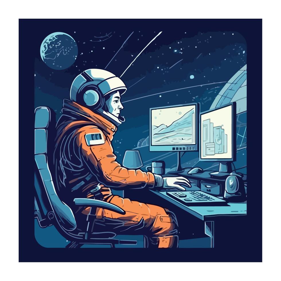 Astronaut working on computer in space 48920253 Vector Art at Vecteezy