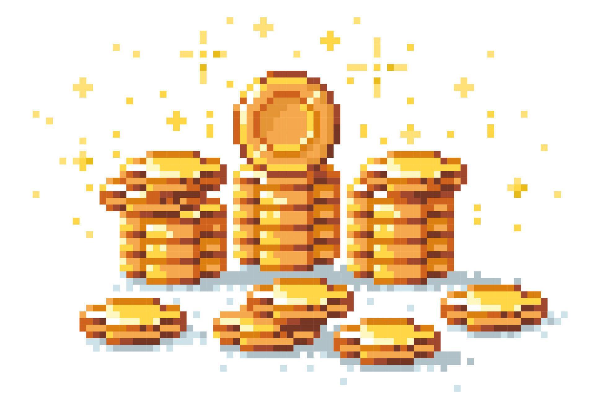 Pixel Coins Stack Retro 8 Bit Game Golden Coin Pile 2d Sprite Asset For Arcade Game Design