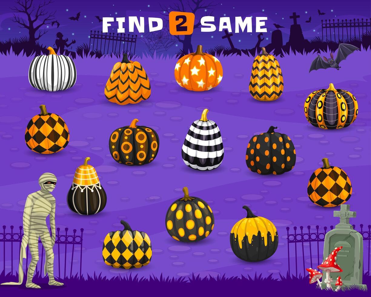 Find two same Halloween pumpkins, kids quiz game 48927775 Vector Art at ...
