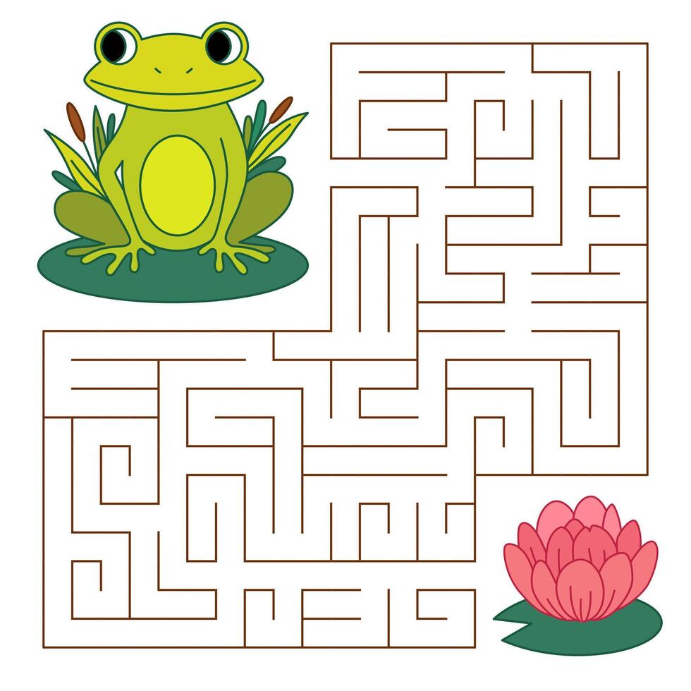 animal laberinto juego para niños. linda rana mirando para un camino a el agua lirio. imprimible ...
