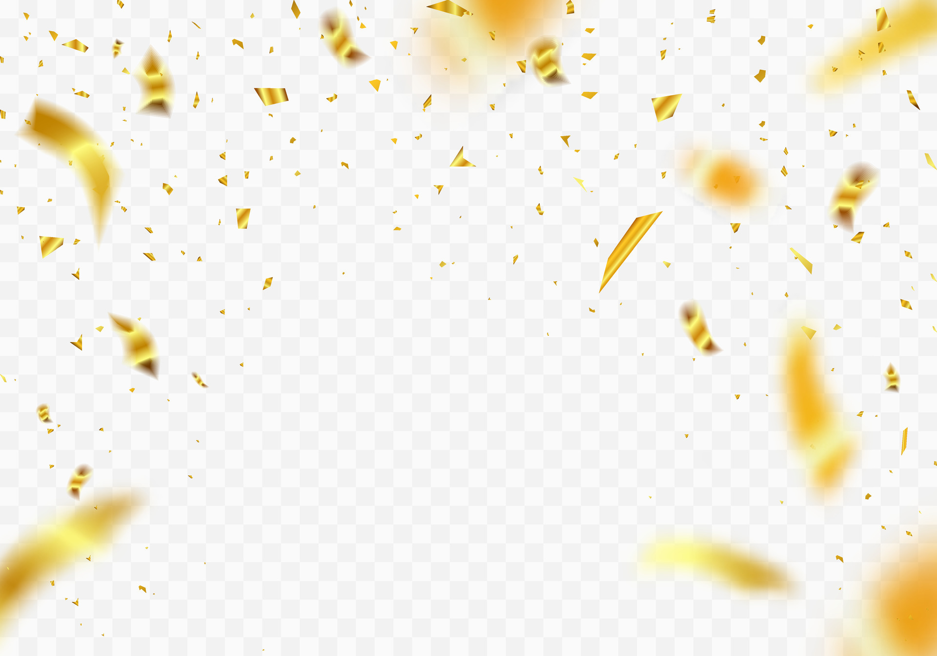Celebration background template confetti ribbons. Falling shiny golden confetti isolated on ...