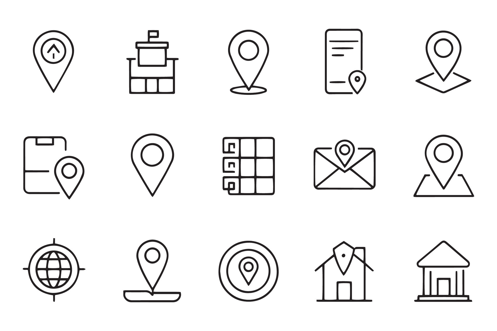 Pin, map, address, point, marker concept related black stroke outline ...