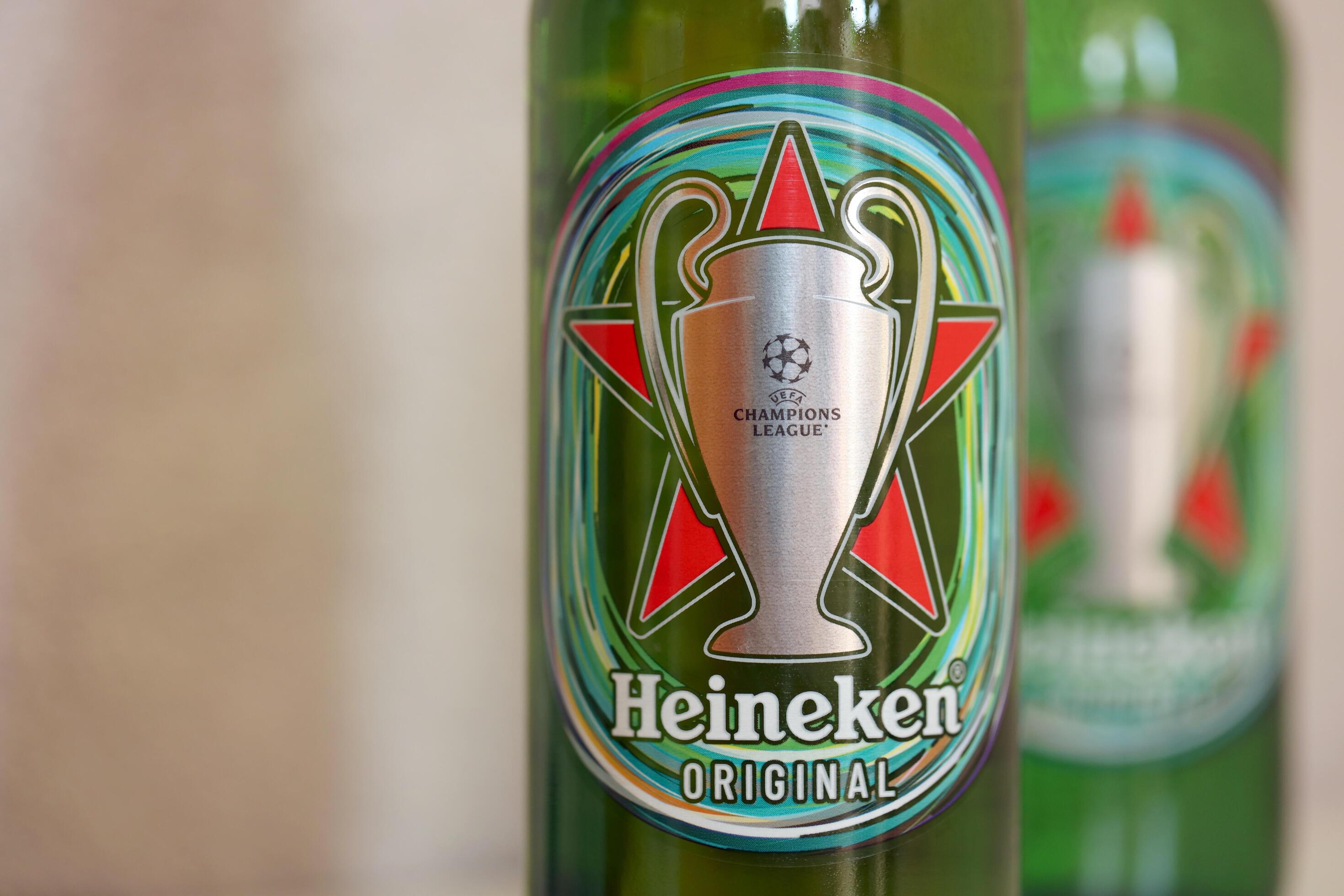 KYIV, UKRAINE - JULY 10, 2024 Bottle of Heineken beer. Special edition for UEFA European ...