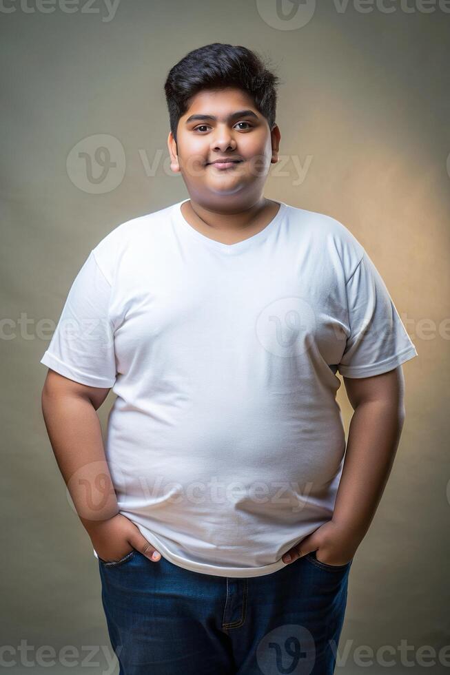 Indian Overweight Teen Boy, Refined, Streamlined, Mockup T Shirt Template, Universal Clothing ...