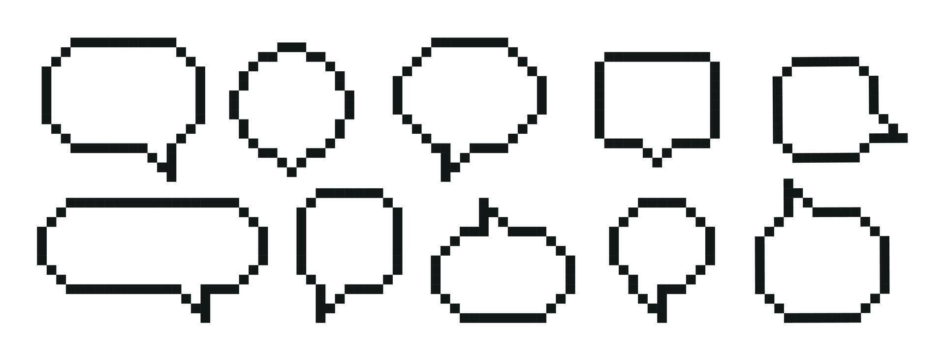 Pixel speech bubbles pack. Illustration in 8 bit pixel art style. Text boxes for chats and games ...