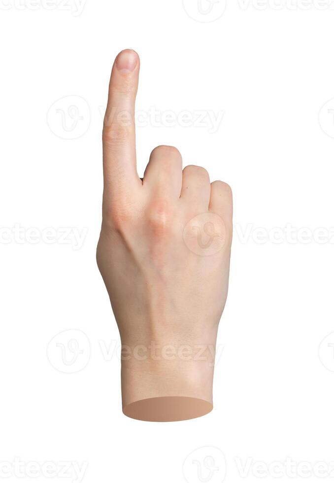 Hand gesture with pointing finger, indicating sign. Index finger, pointer picking. Close up ...