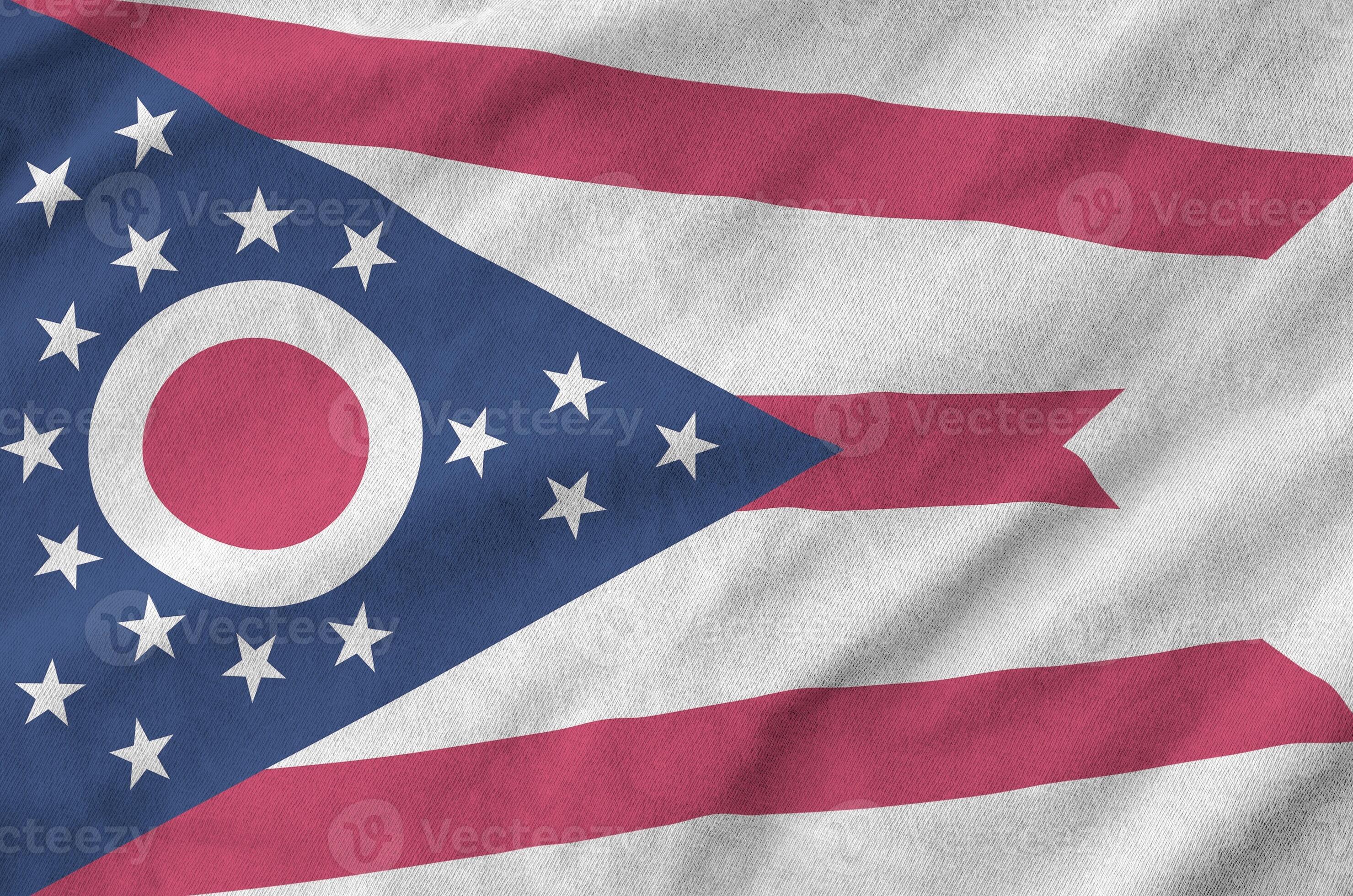 Ohio US state flag depicted on folded wavy fabric of old cloth 48963401 Stock Photo at Vecteezy