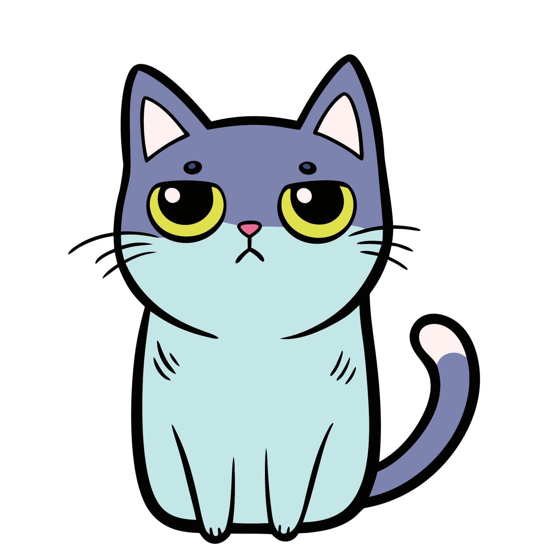 Hand drawn funny cat with indifferent grumpy face. Cartoon illustration ...