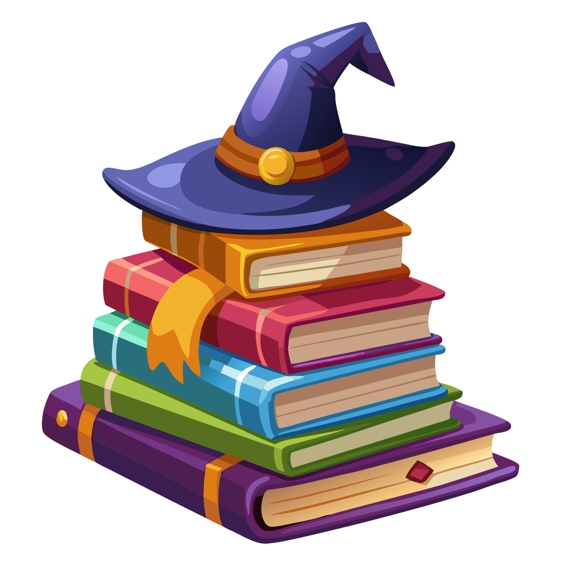 Mystical Tomes Stack of Witch Books And Witch Hat Cartoon Image 48971015 PNG