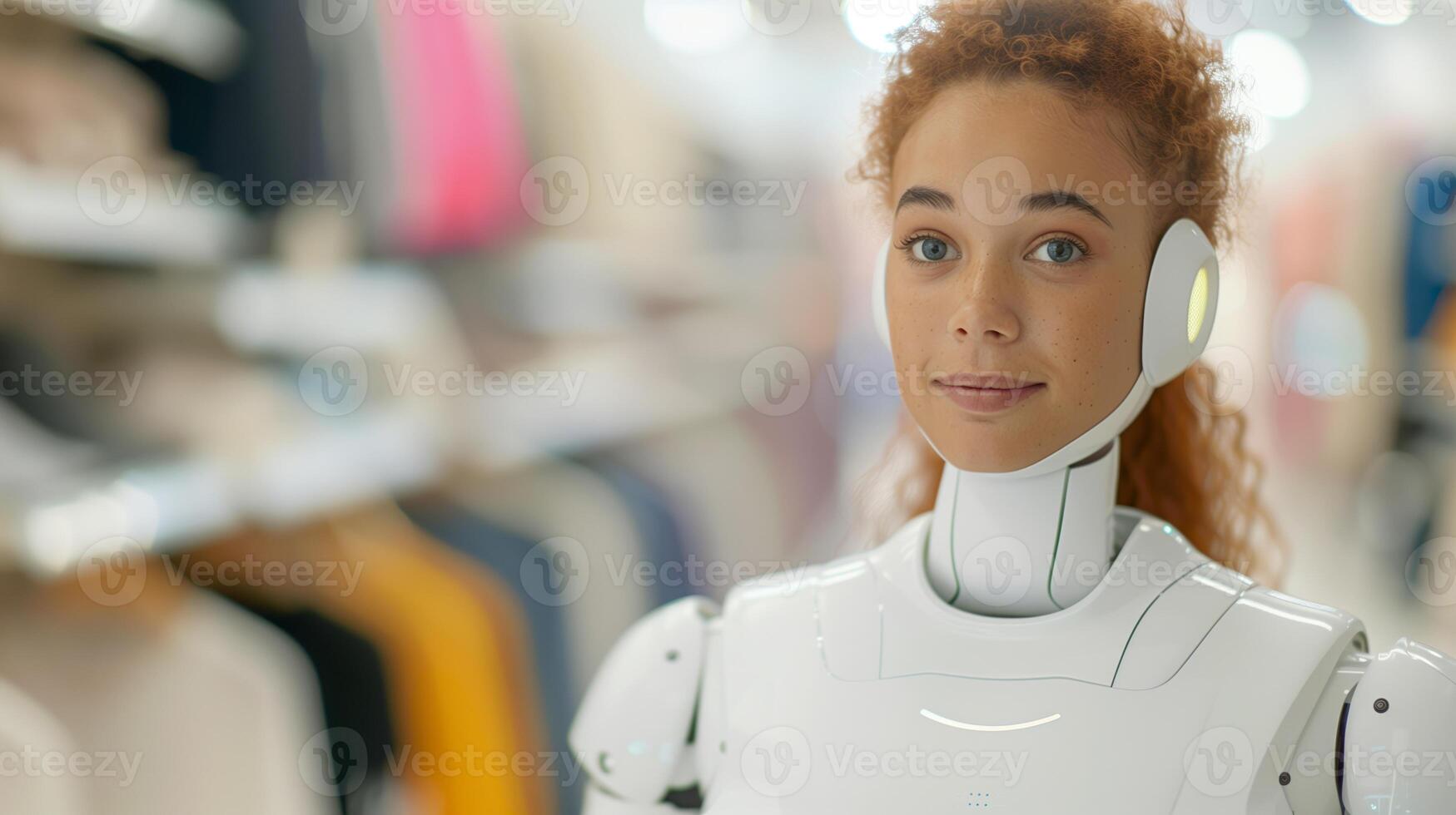 Humanoid Robot In Modern Clothing Store, AI And Robotics In Retail, Advanced Technology ...