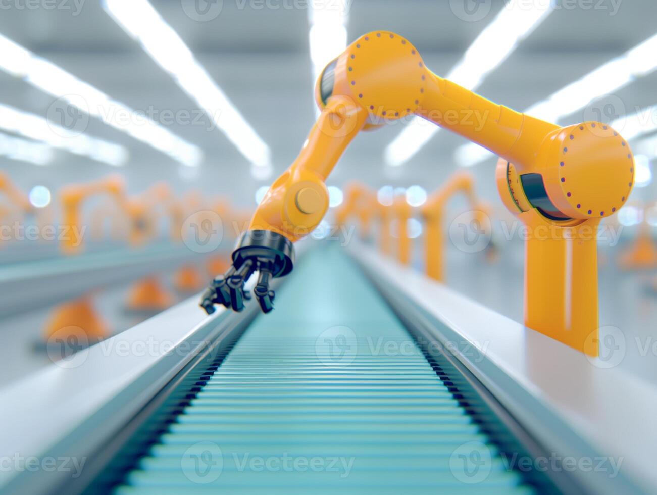 Advanced Robotic Arm in Modern Factory Setting with Conveyor Belt for Precision Automated ...