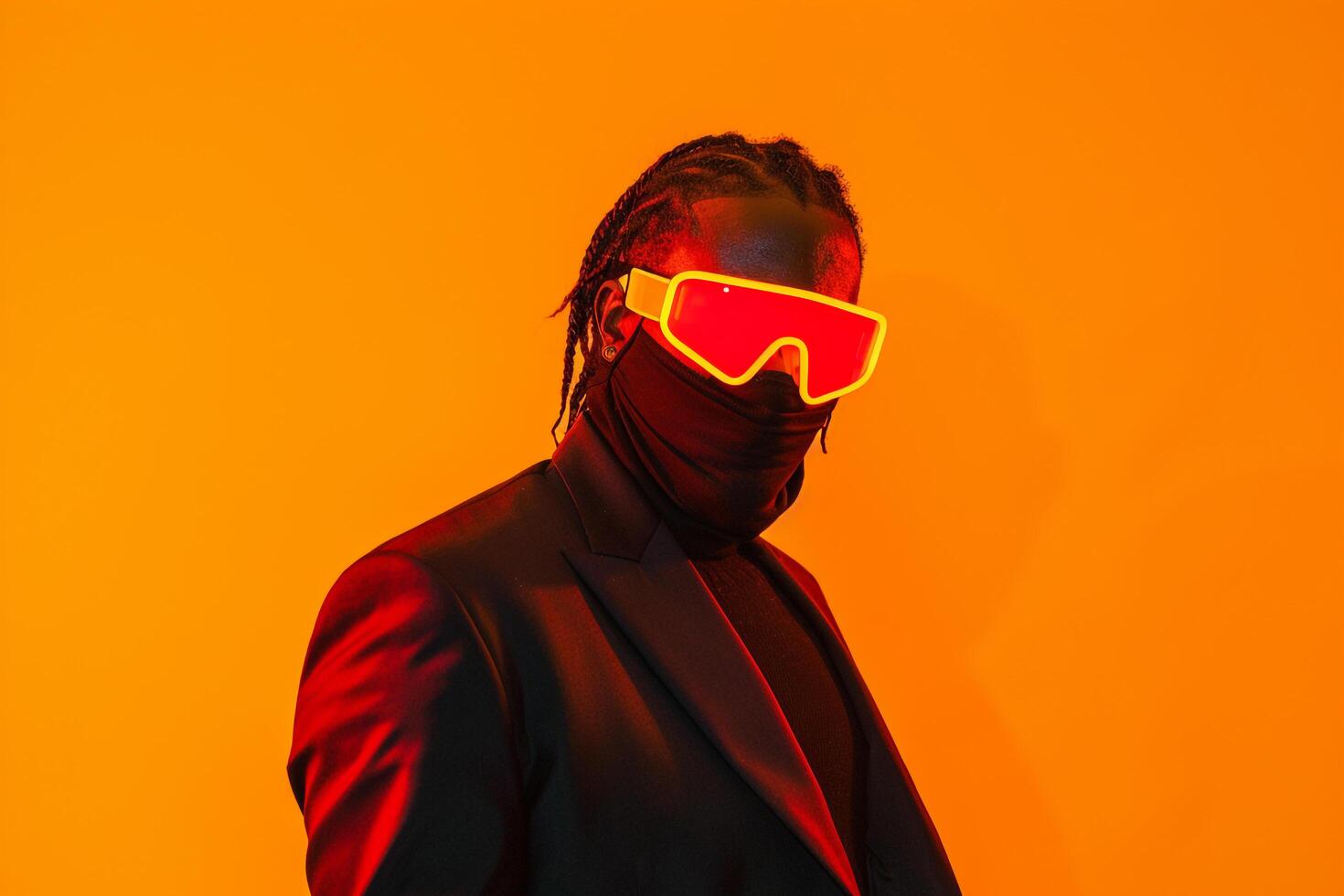 Male Fashion Model in Trendy Blazer with Neon Red Ski Mask and Yellow ... Male Fashion Model in Trendy Blazer with Neon Red Ski Mask and Yellow ...