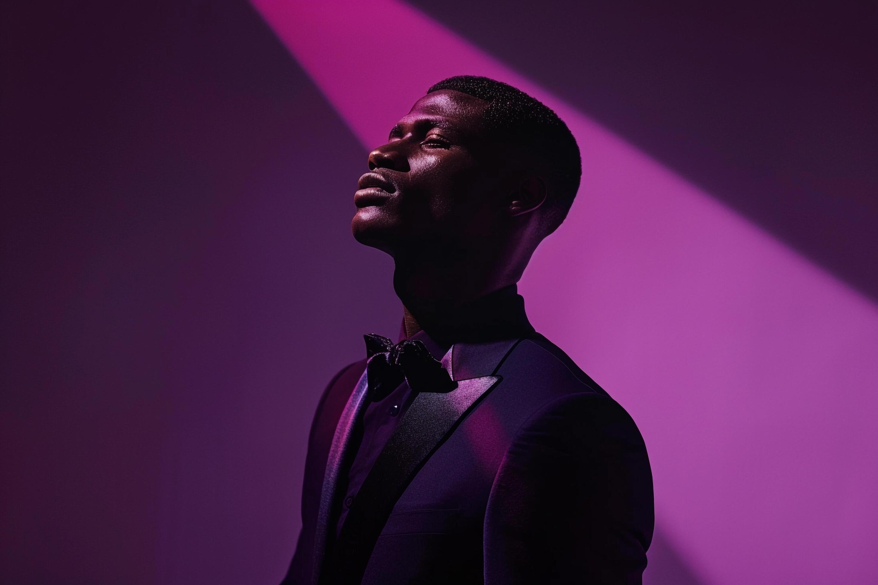 Luxurious Tuxedo Male Fashion Model Deep purple Background elegant ... Luxurious Tuxedo Male Fashion Model Deep purple Background elegant ...