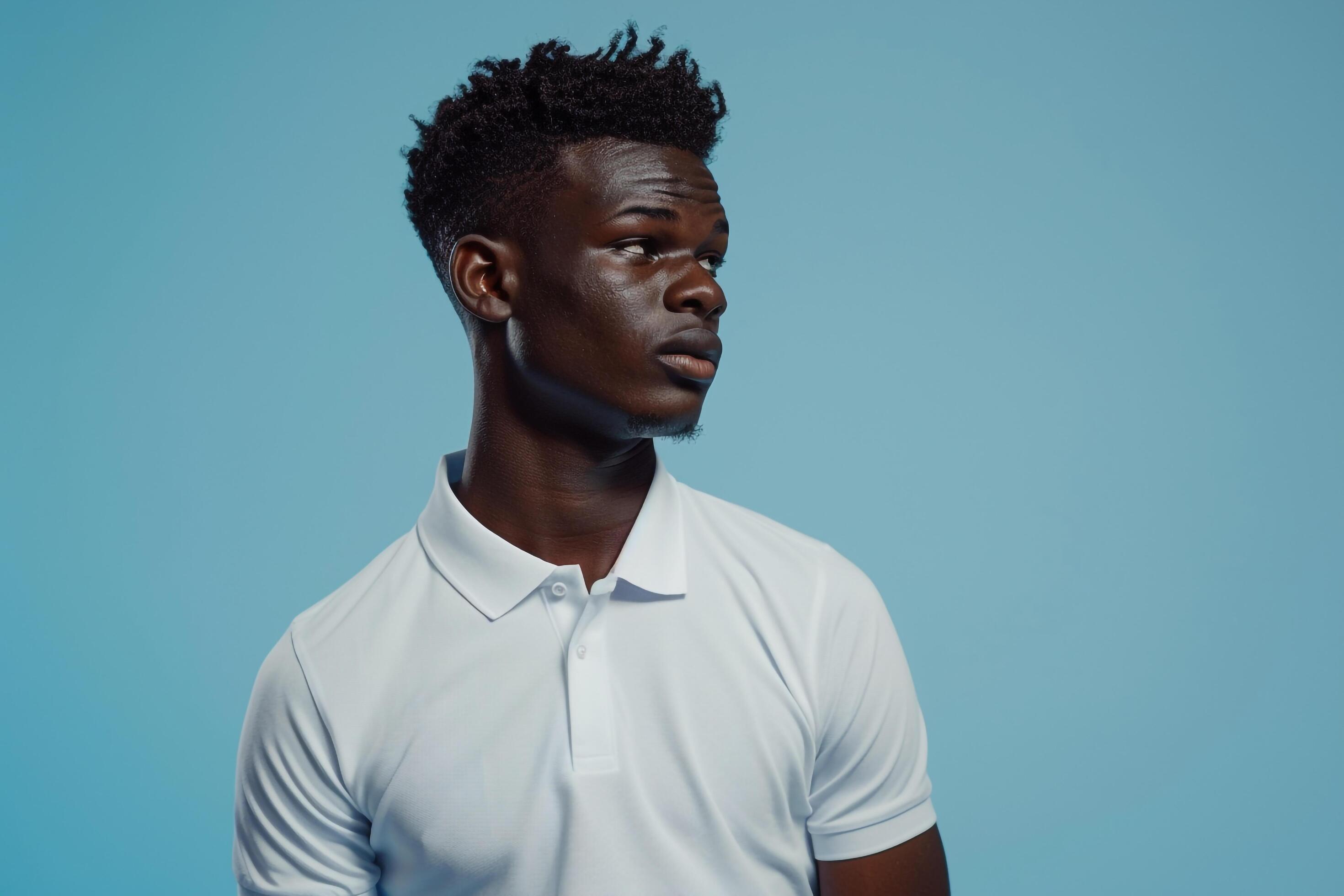 streetwear polo shirt male dress with apale blue male background capturing lifestyle Males ...