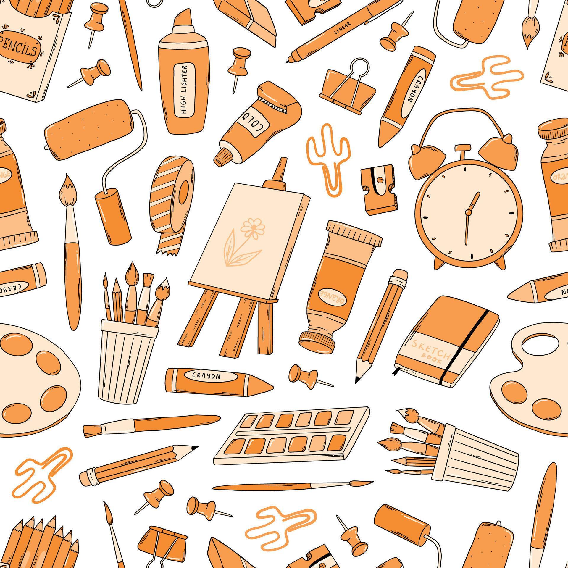 Art supplies seamless pattern with doodles for wallpaper, wrapping ... Art supplies seamless pattern with doodles for wallpaper, wrapping ...