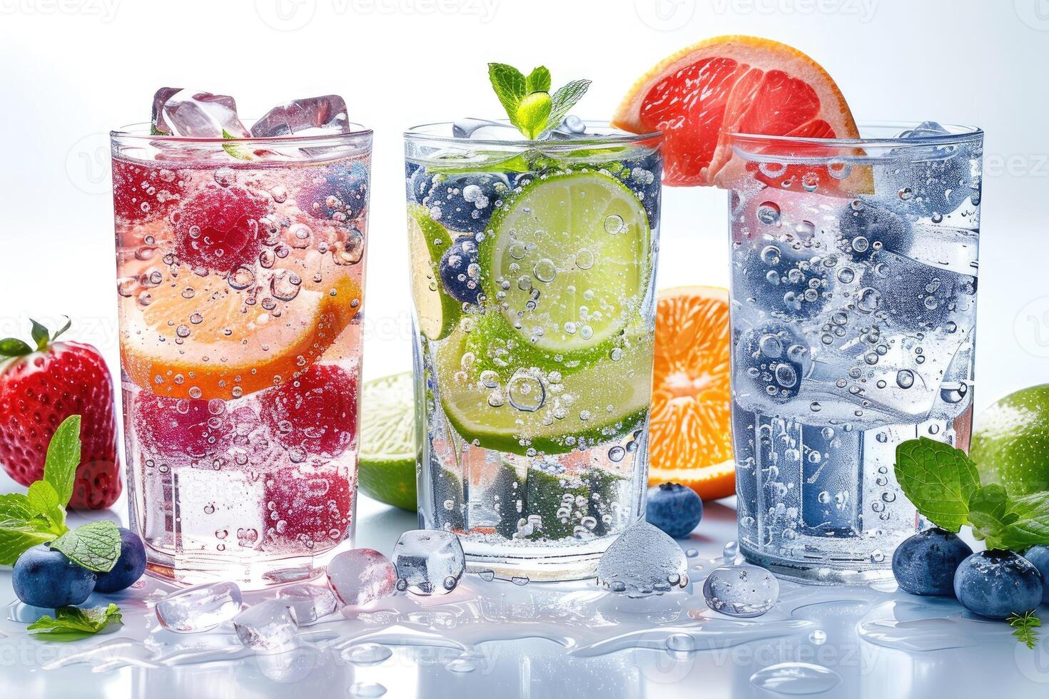 Refreshing Fruit-Infused Sparkling Water Drinks with Ice 49000484 Stock Photo at Vecteezy