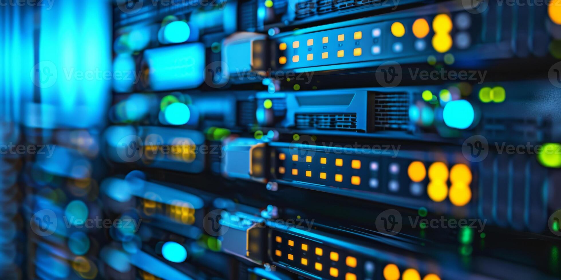 Sleek hightech servers equipped with glowing indicators are prominently displayed in a ...