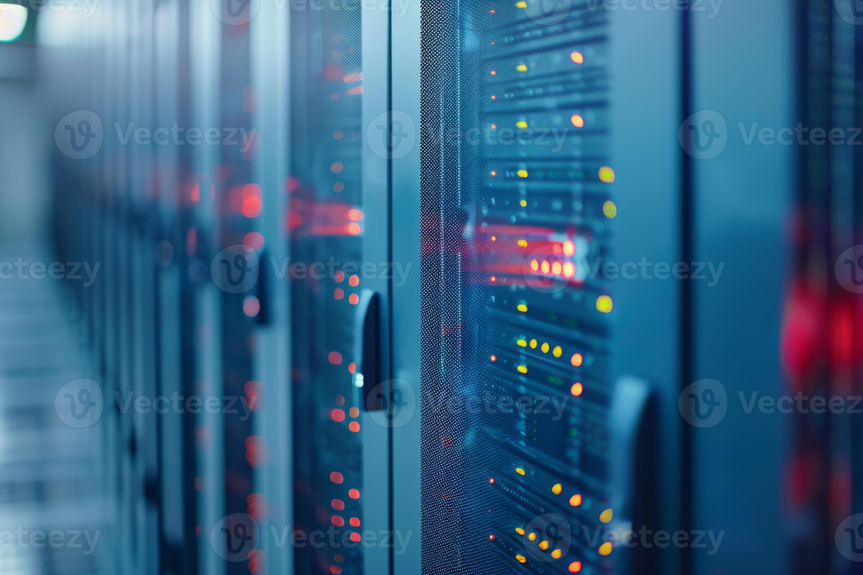 A Cuttingedge Modern Data Center Featuring Rows Of Sleek Server Racks Illuminated By Vibrant Led