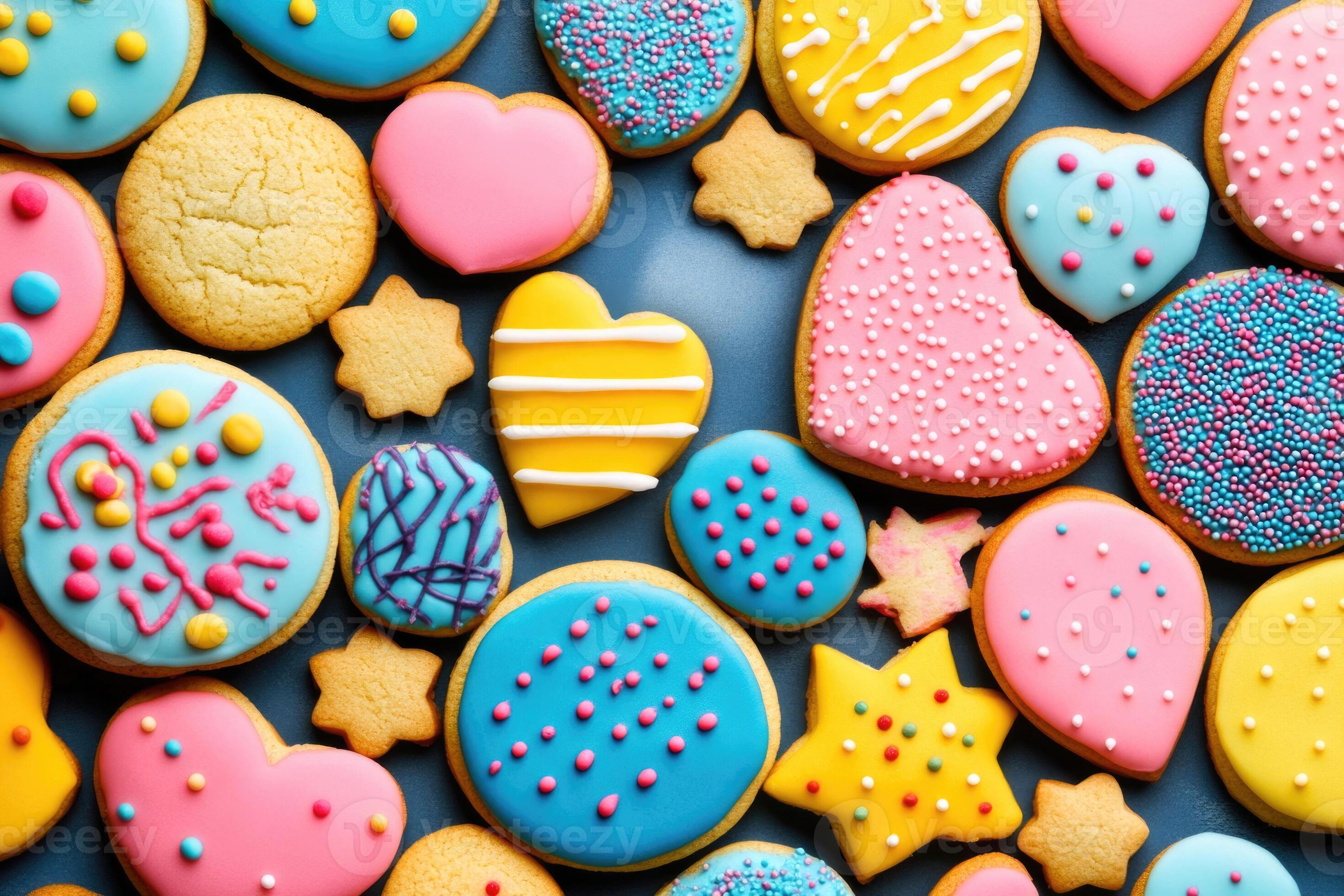 A colorful array of cookies creates a bright, fun background. 49007469 ...