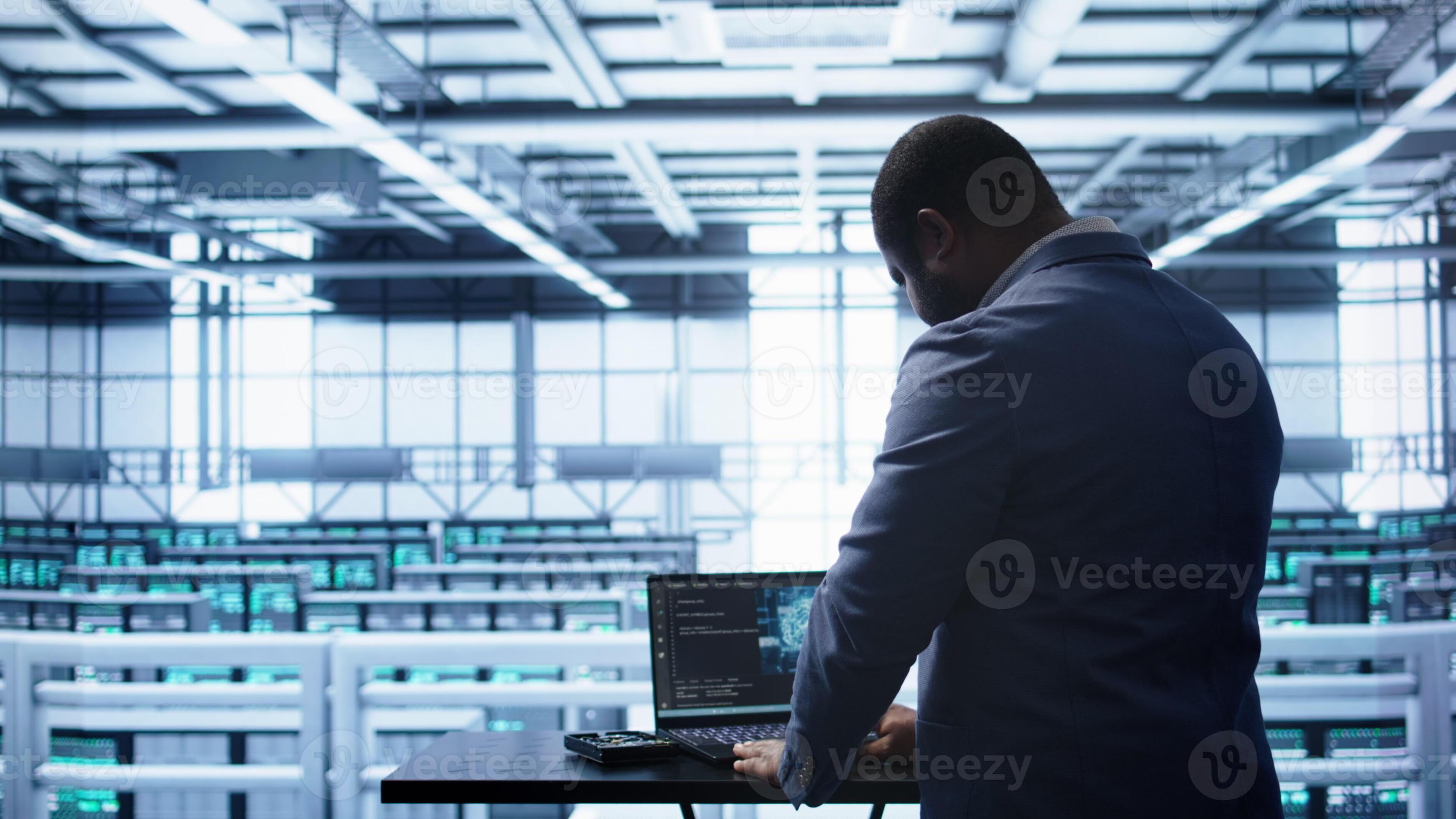 Artificial intelligence technology simulating human brain used by engineer in data center ...