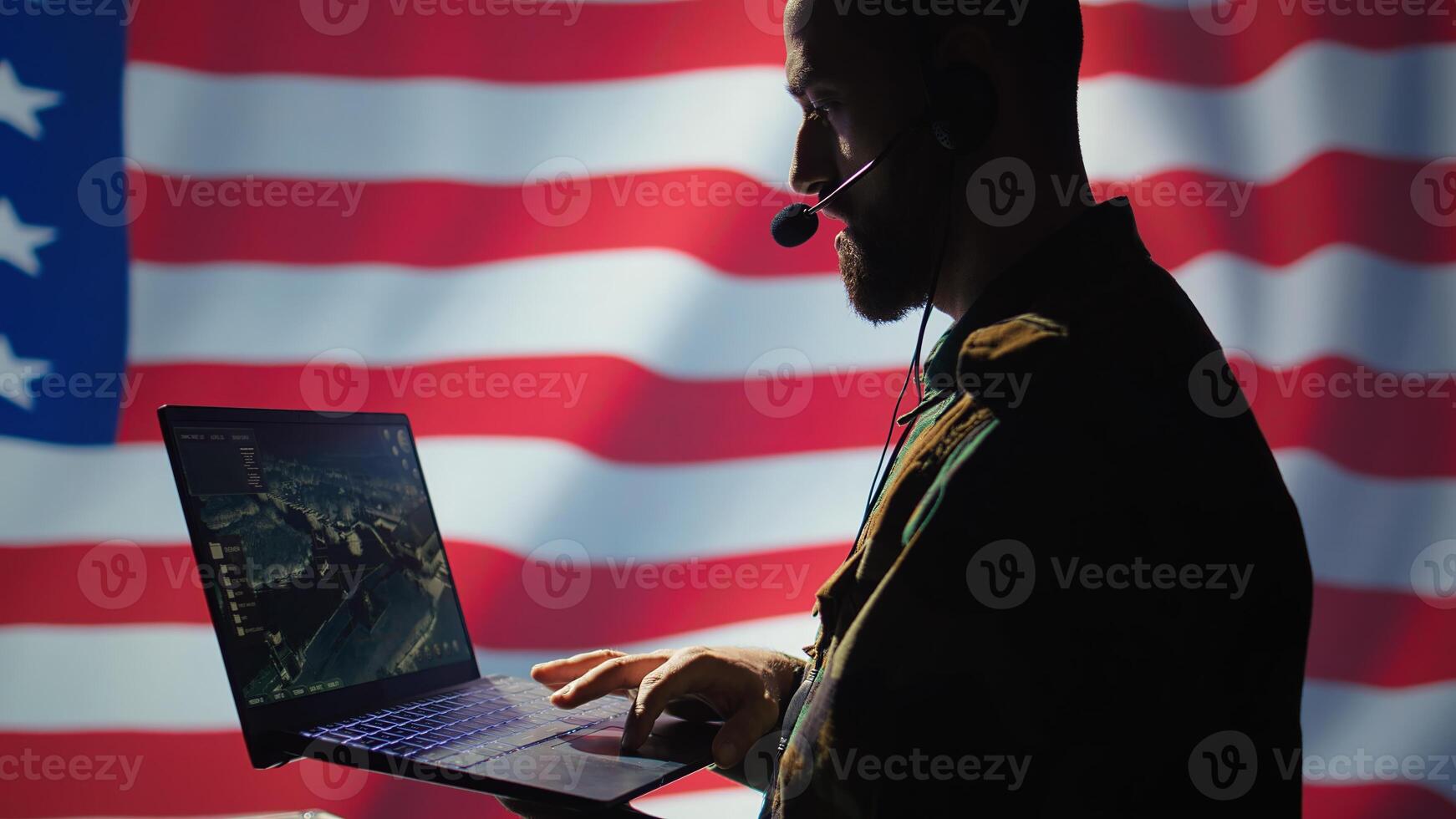 American Nato Air Defense Operator Uses Radar Detecting Missile Attacks Conducting Space