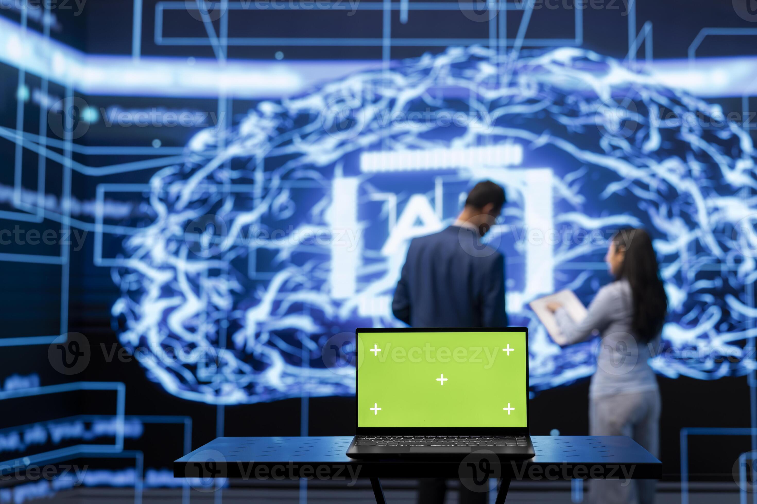 Ai Engineers Using Isolated Screen Device For Business Data Analysis
