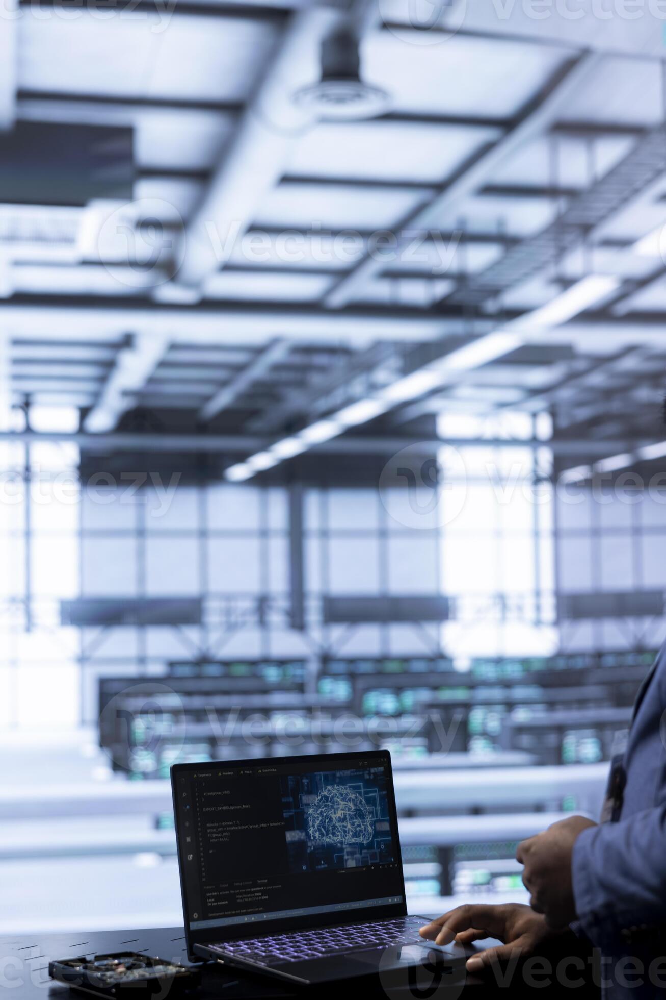 Computer Scientist Programming In Ai Server Farm Housing Advanced Equipment Used For Machine