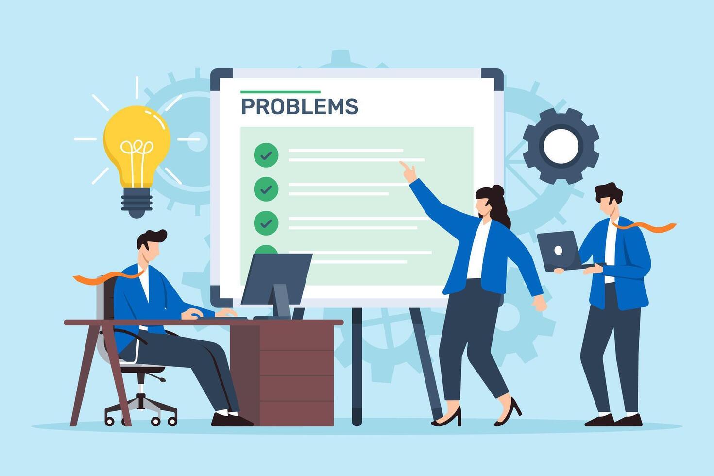 Flat illustration of coworkers identifying list of problems and ...