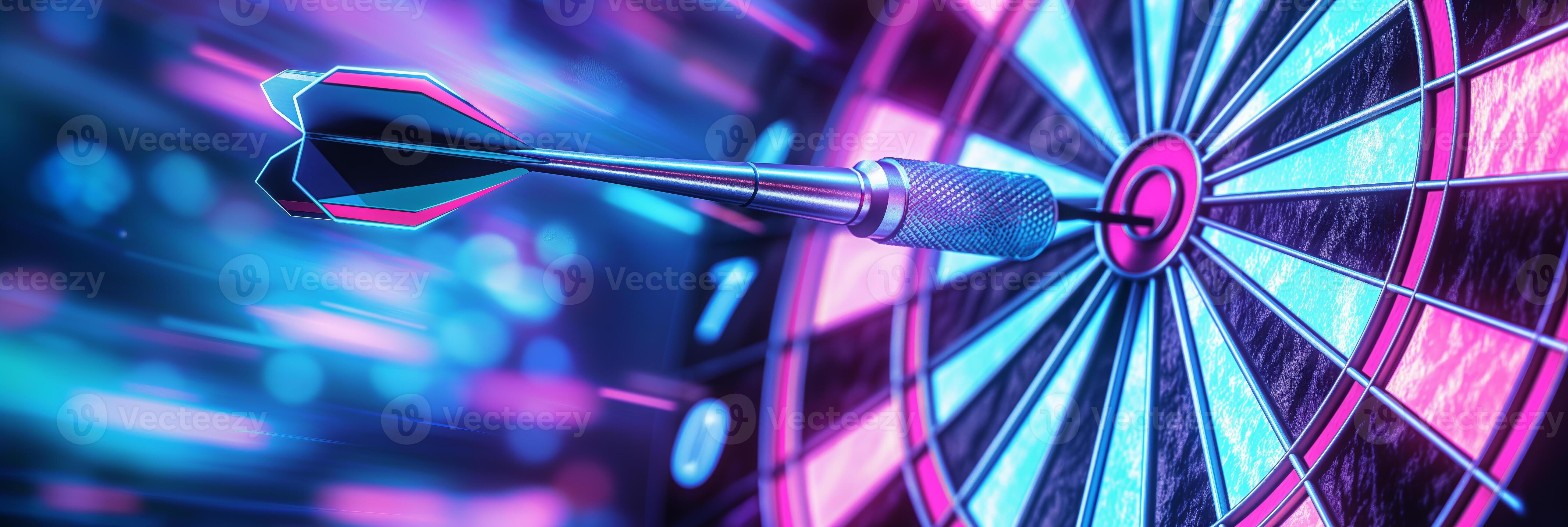 Vibrant Darts Board with Dart Hitting Bullseye in Neon Lights 49020123 ... Vibrant Darts Board with Dart Hitting Bullseye in Neon Lights 49020123 ...