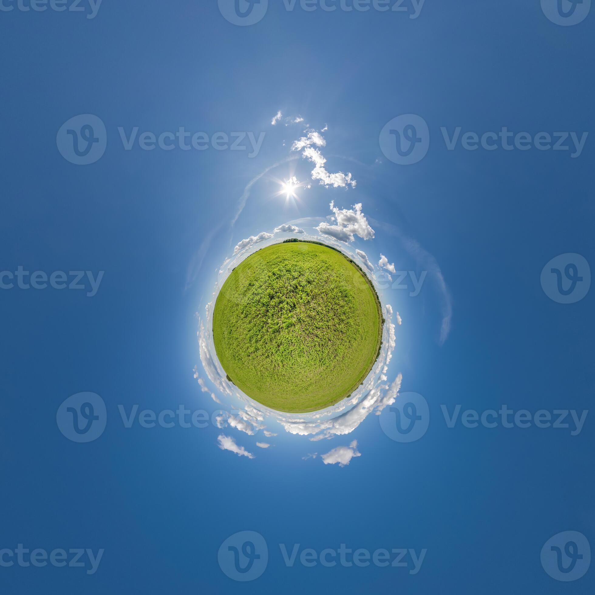 simple little tiny planet without buildings in blue sky with beautiful ...