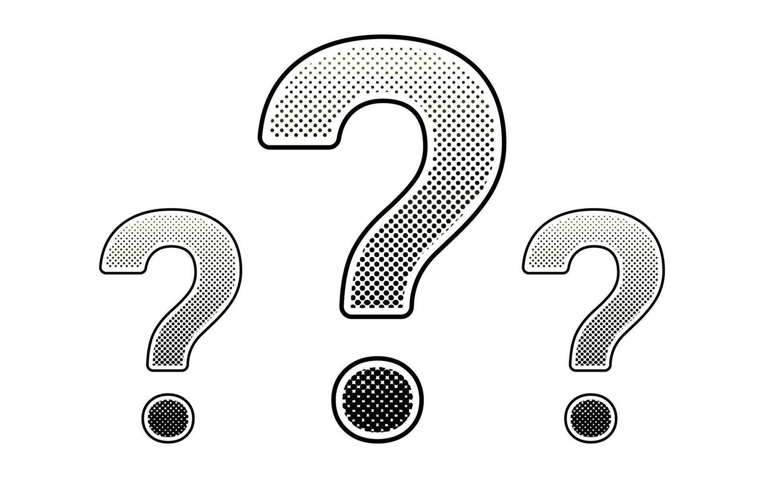Question mark elements with halftone effect. Black dots and pop art texture. Retro illustration ...