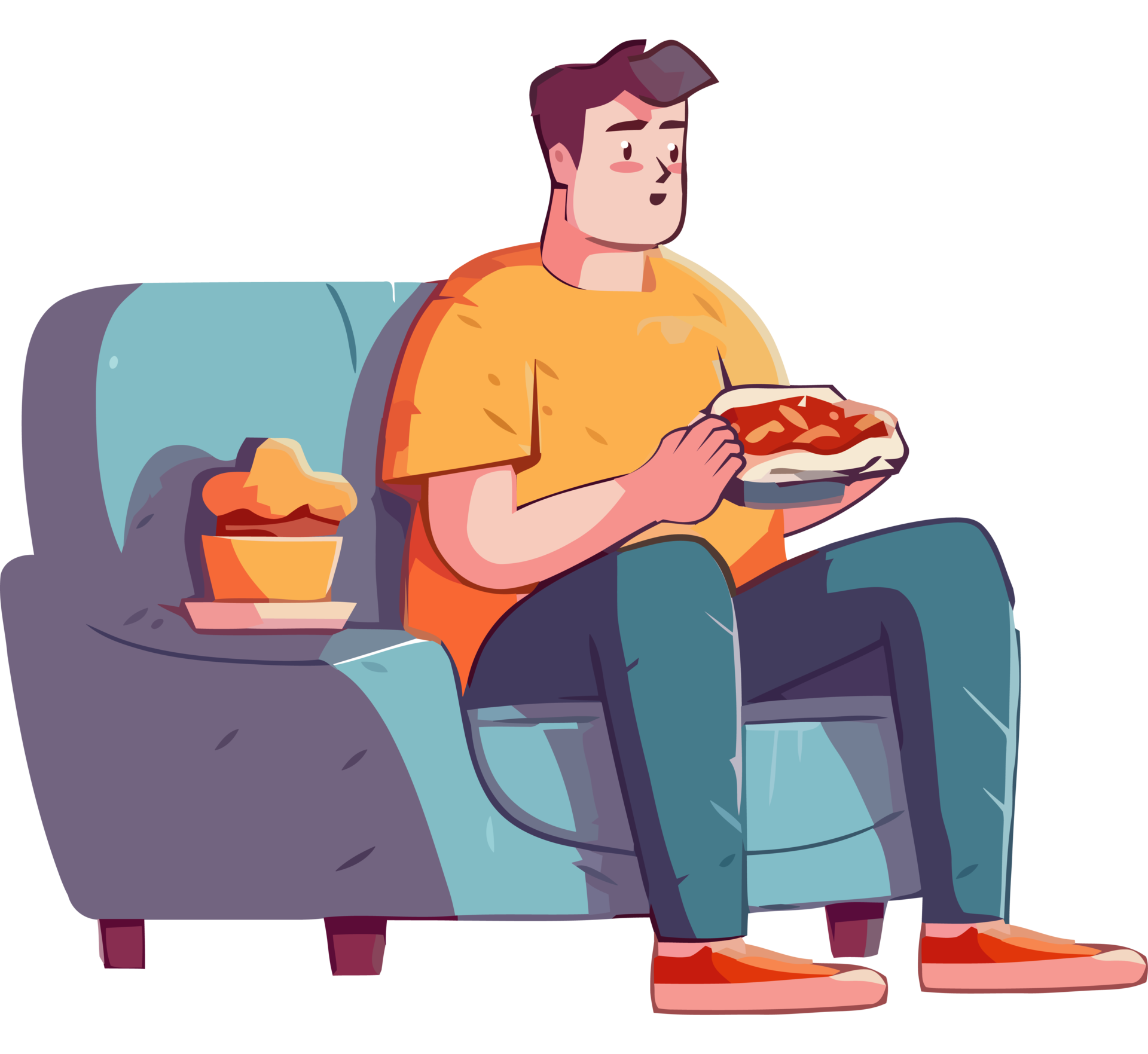 Man Eating Pizza Sitting On Couch 49025361 Png