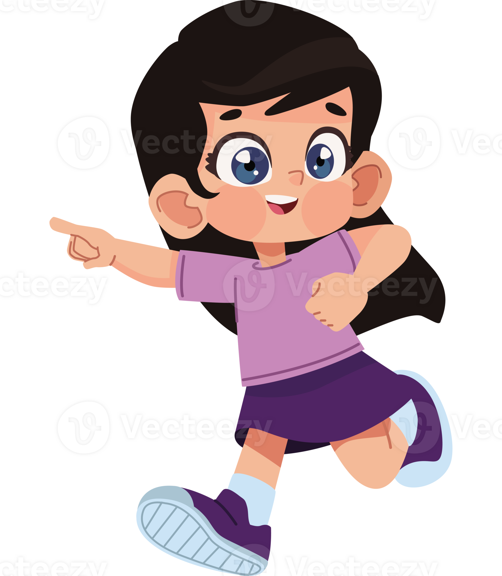 Cartoon Girl Running With Her Hand Up 49027444 Png