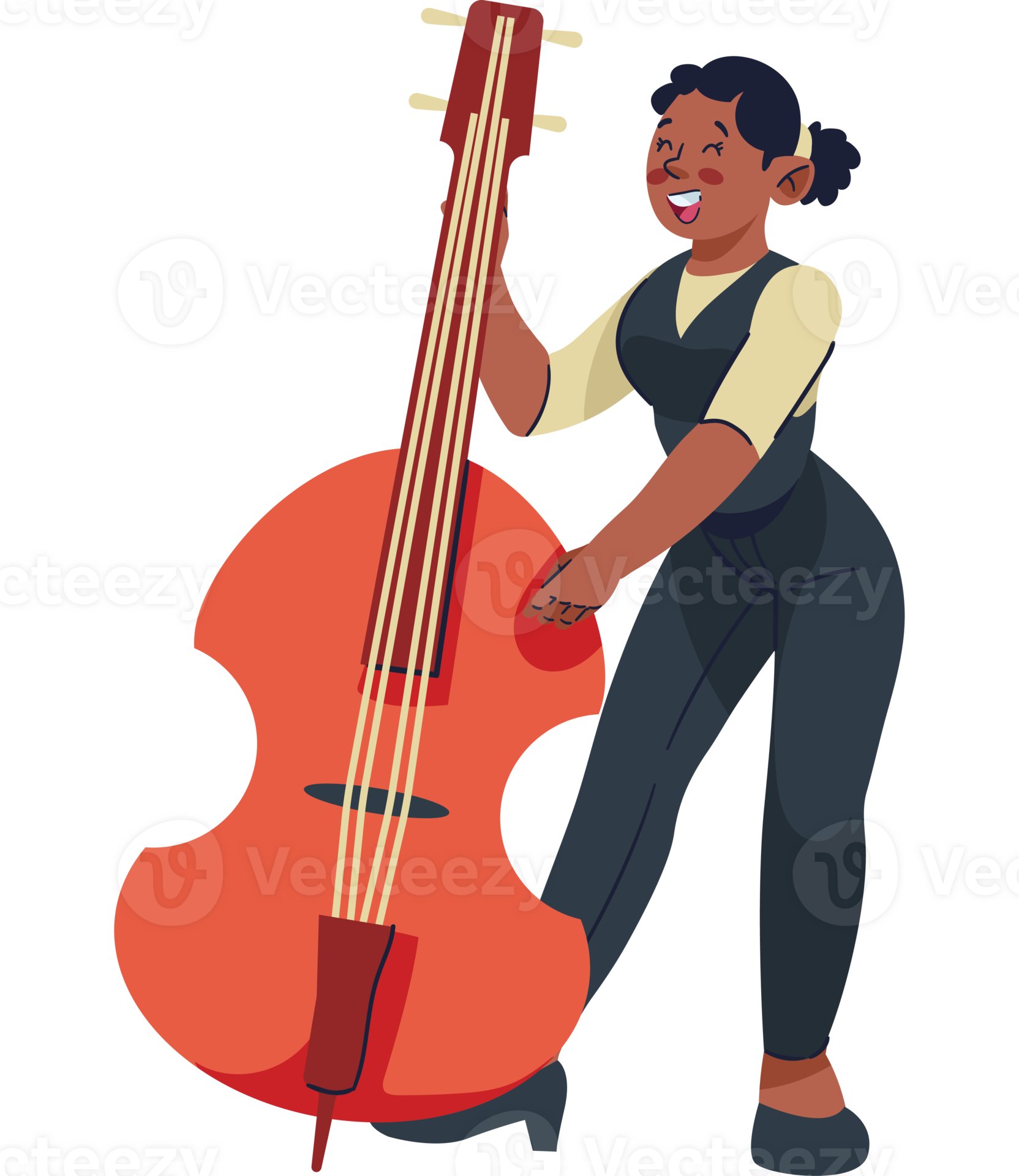 A Cartoon Woman Playing The Double Bass 49030264 Png